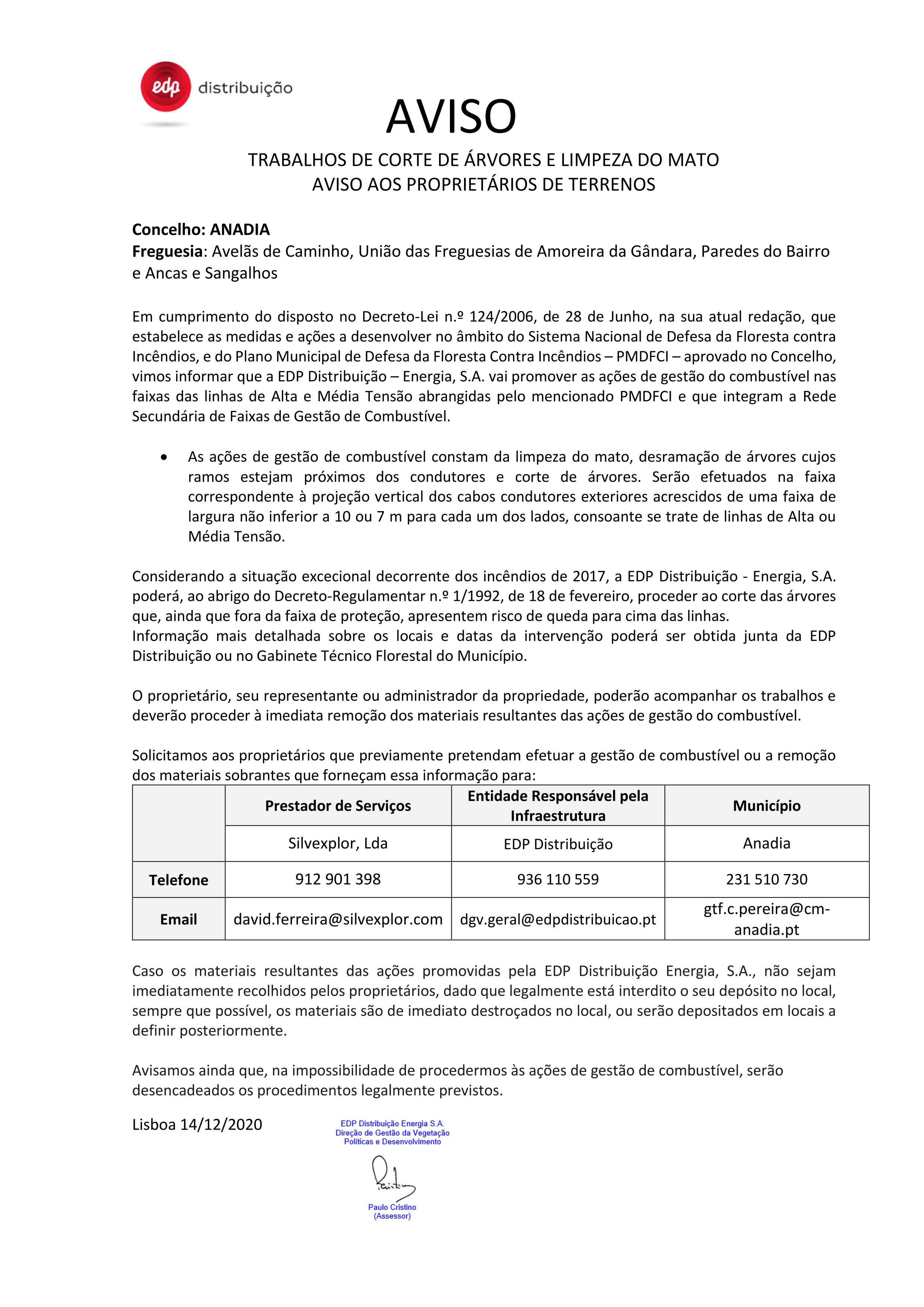 Avisos, editais e alertas | CM Anadia